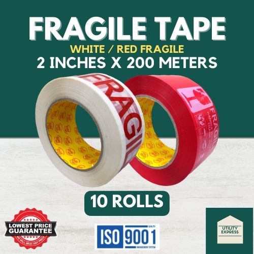 10rolls Fragile Packaging Tape 200meters x 2inches (L x W) White & Red ...