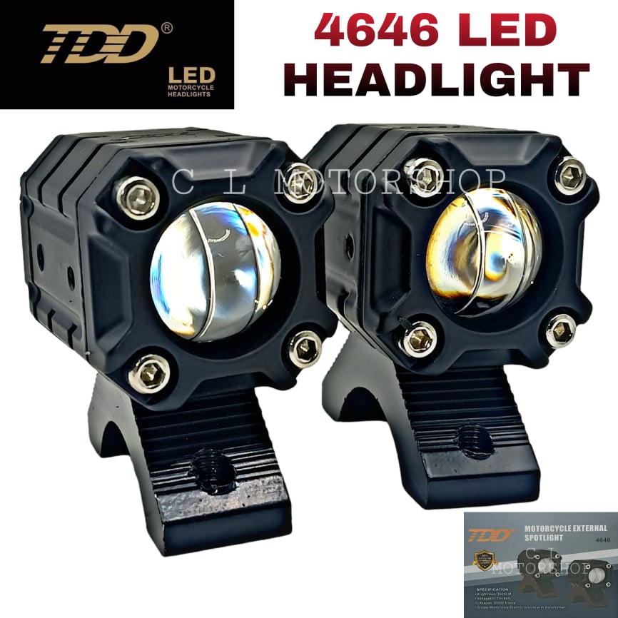 TDD #4646 V2 LED MOTORCYCLE HEADLIGHT YELLOW-WHITE WITH RELAY AND ...