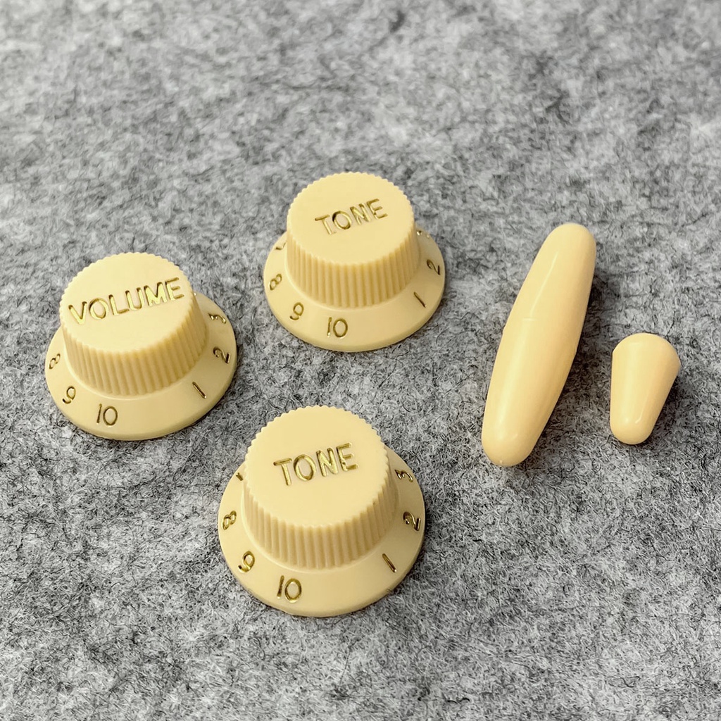 FLEOR Set of Cream ABS 2T1V Tone Volume Guitar Knobs Whammy Bar Tip 5-Way Switch Tip for ST ...