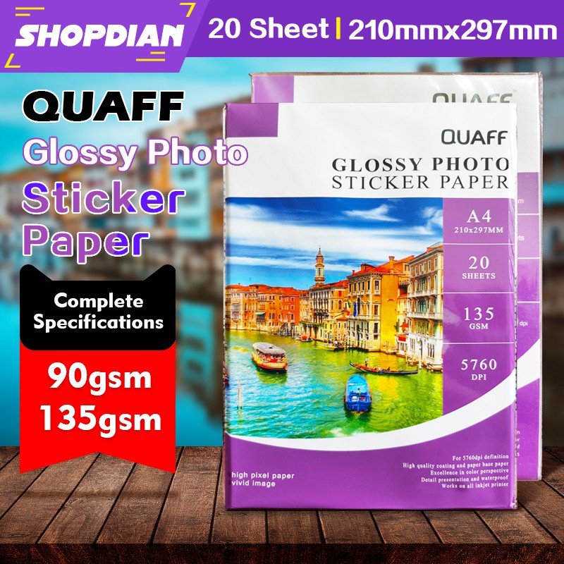 Quaff Glossy Photo Sticker 90gsm & 135gsm A4 Sticker Paper Label ...