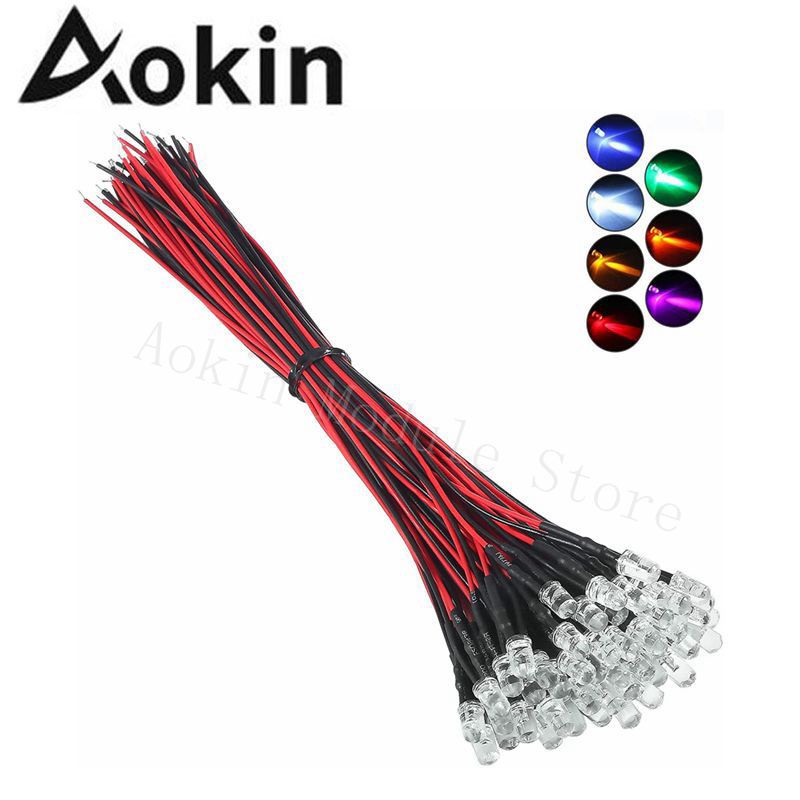 ＞50pcs/lot 5mm LED Lights Emitting Diodes Pre Wired DIY Emitting Diodes ...