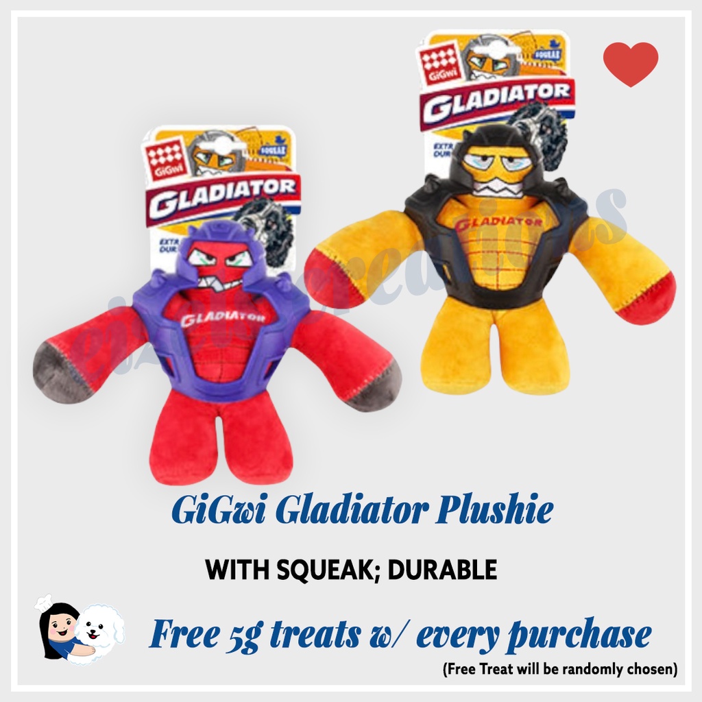 GiGwi Gladiator Plushie w/ Squeak & Rubber Chew Toy for Dogs (Free 5g ...