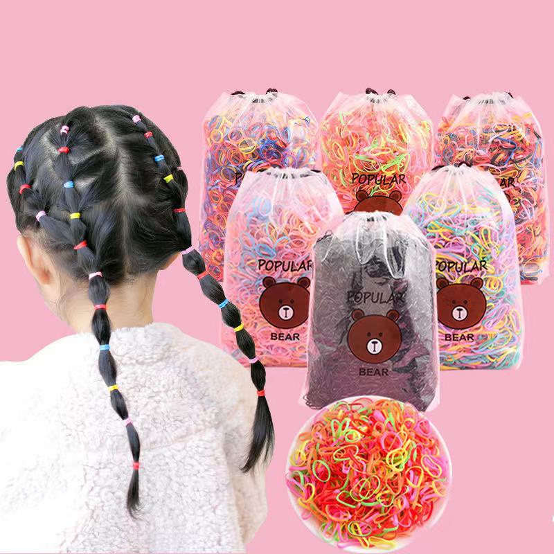 2000Pcs Baby Kids Hair Band Black Colorful Disposable Rubber Band ...