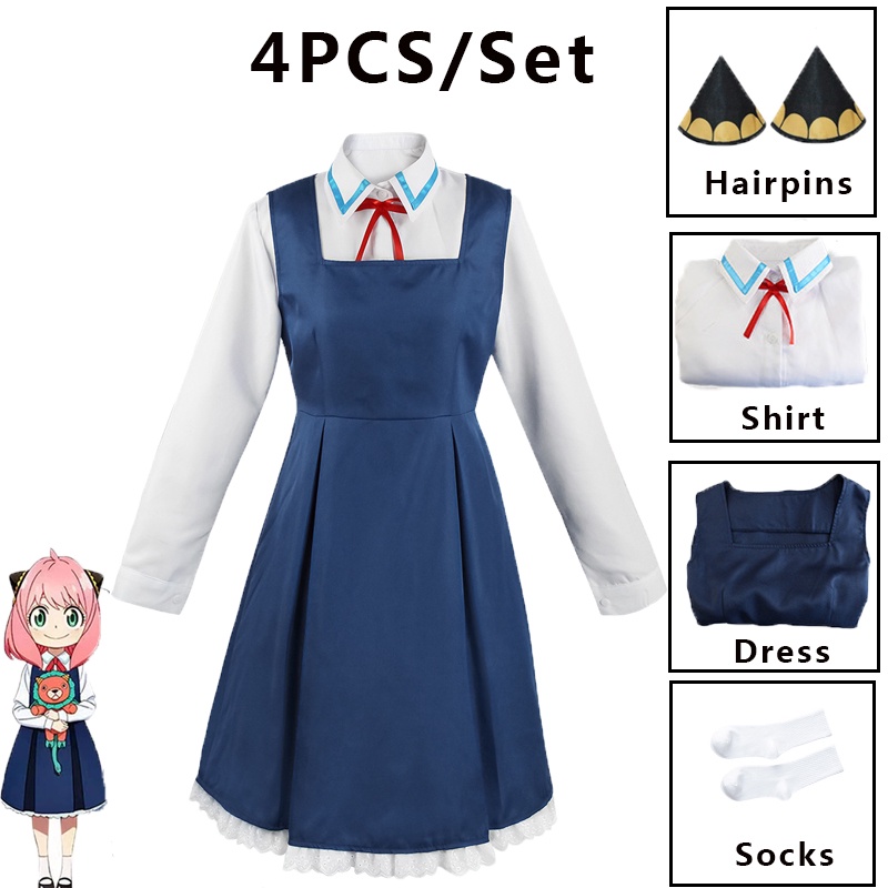 Anime SPY X Family Anya Forger Cosplay Costume Blue Dress Uniform Full ...