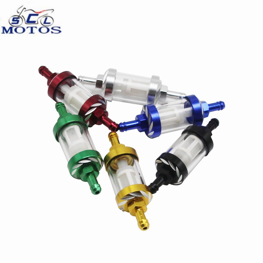 SCL MOTOS Motorcycle Inline Petrol Fuel Filter 8mm Aluminum Alloy Glass ...