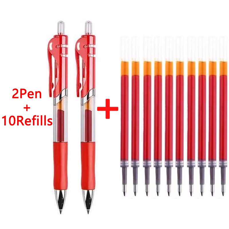 2 Pen+10 Refills flexstick Ballpen set Retractable gel pens black/red ...