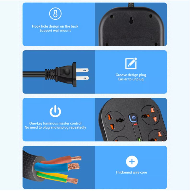 TB-22 8.4A Universal Power Socket Extension With Type-C Port, 8 AC ...