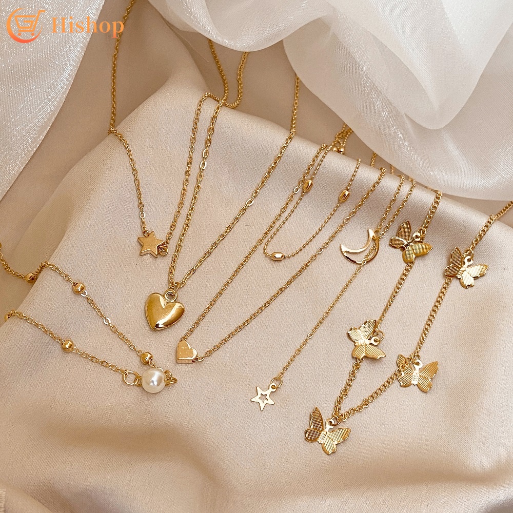 6 Pcs set Simple Gold Necklace Set Butterfly Heart Pearl Choker Chain For Women Fashion Jewelry Accessories Shopee Philippines