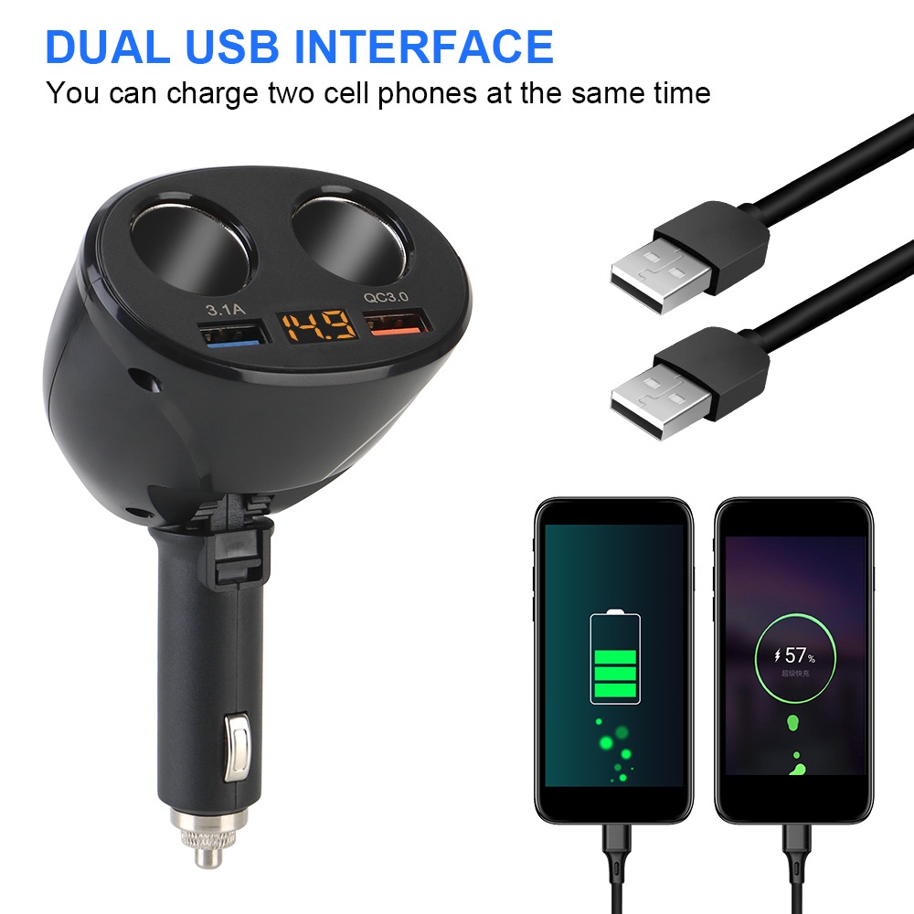 2 USB Car Charger Power Socket Adapter With Voltage LED Display ...