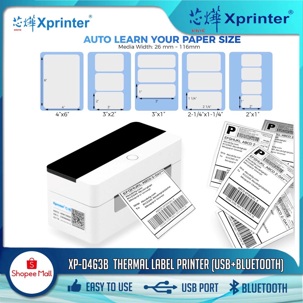 Xprinter XP-D463B Thermal Label Printer (USB+BLUETOOTH) | Shopee ...