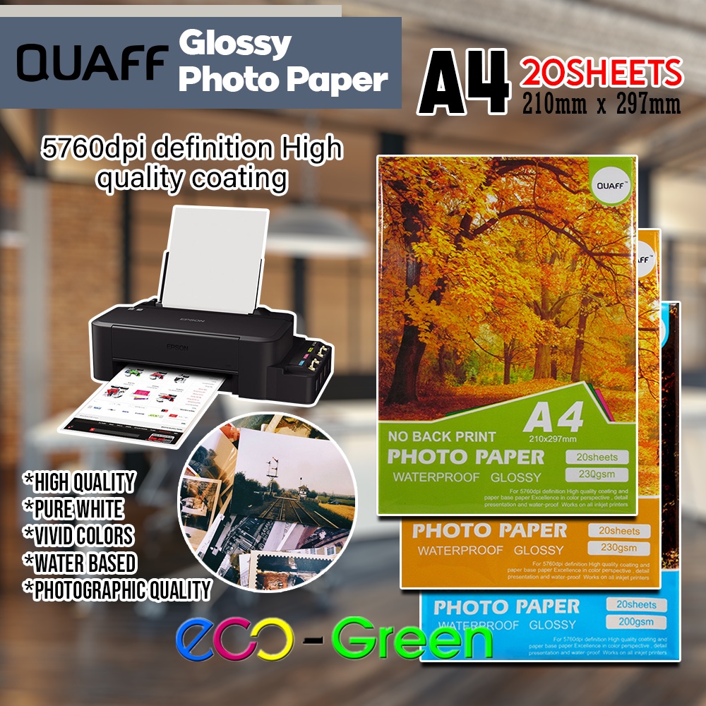 Photo paper A4 230sgm 200gsm glossy brand Quaff 20 sheets per pack | Shopee Philippines
