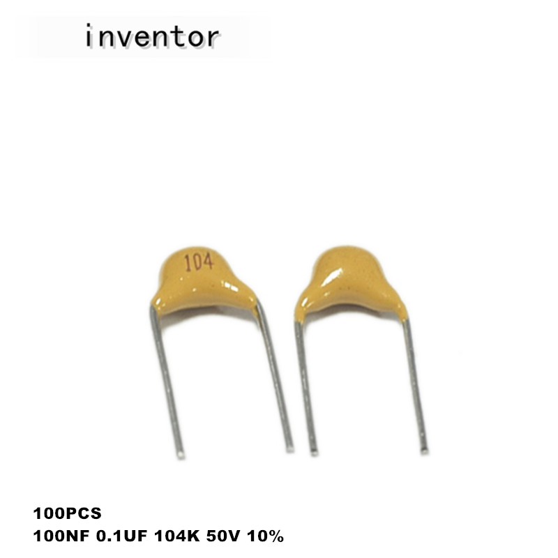 100Pcs 50V monolithic ceramic capacitor 100NF 0.1UF 104K 50V 10% 5.08MM ...