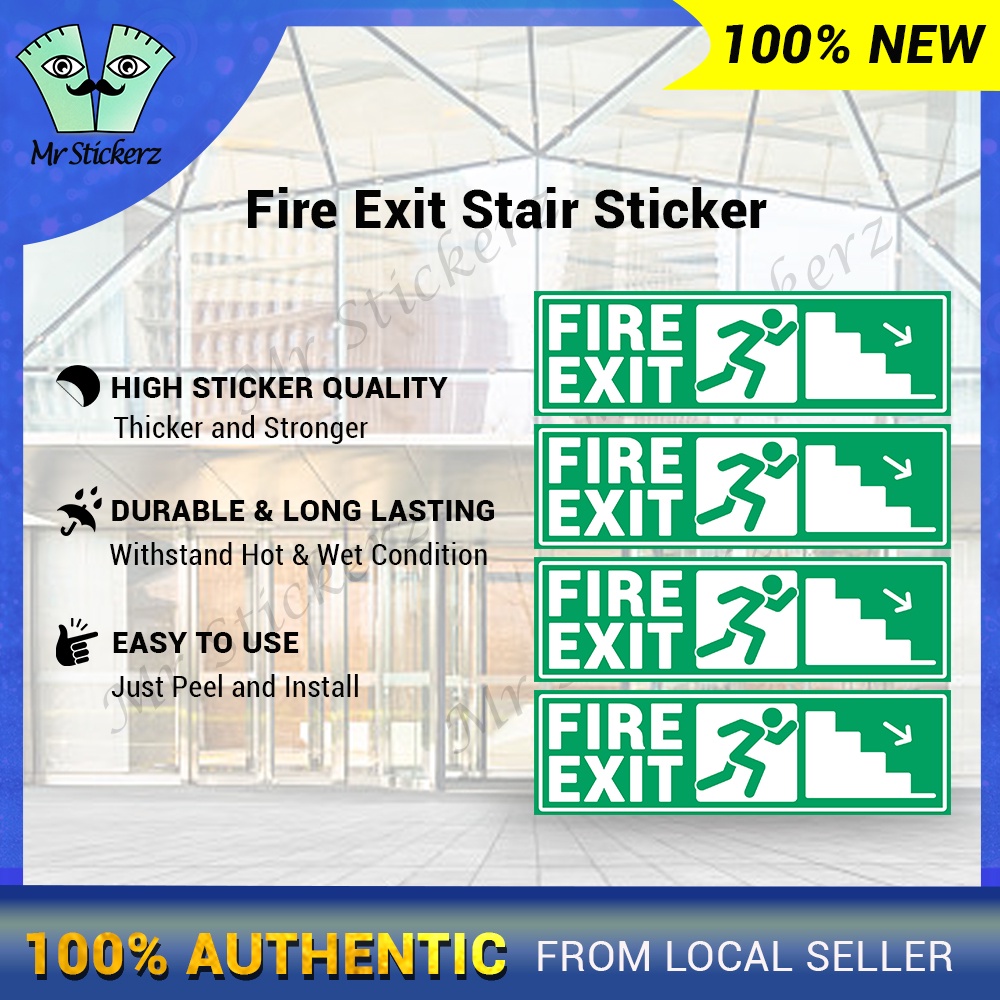 Fire Exit Emergency Stair Running Safe Sticker High Sticker Quality ...