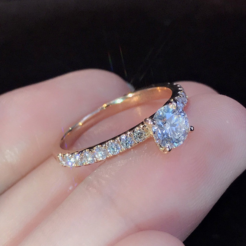 Temperament Exquisite Zircon Super Flash Ring Copper Plating Platinum ...