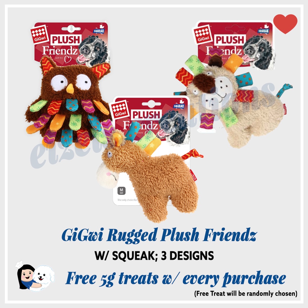 GiGwi Rugged Animal Plush w/ Squeak Chew Toy for Dogs (Free 5g treats w ...