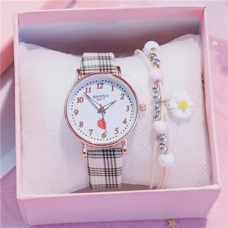 Relo for Women Leather Plaid Korea Style Ladies Watch Luminous Quartz ...