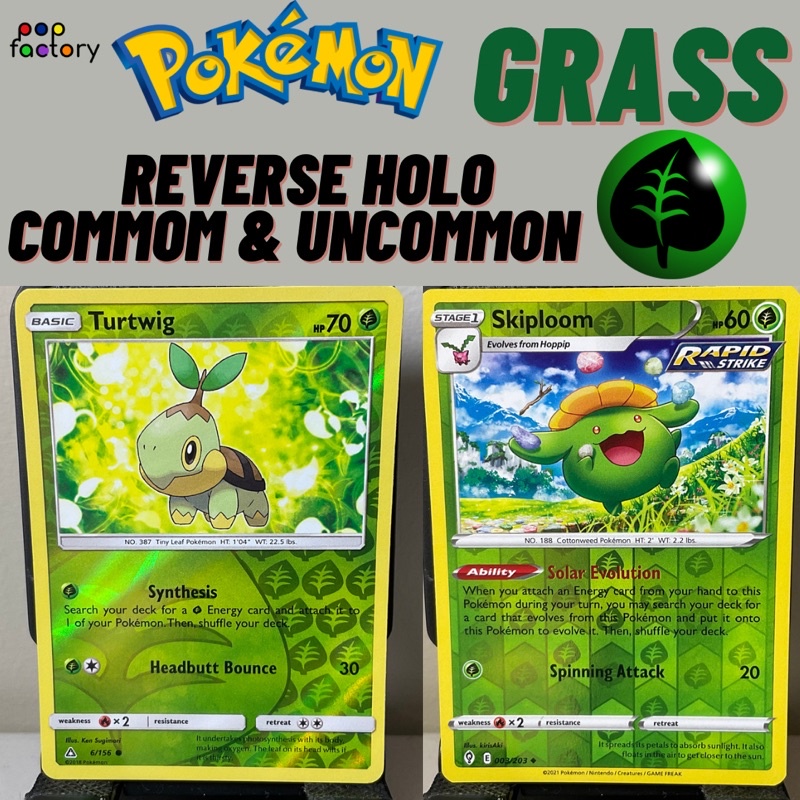 GRASS Type Pokemon REVERSE HOLO COMMON/UNCOMMON Pokemon TCG Cards ...