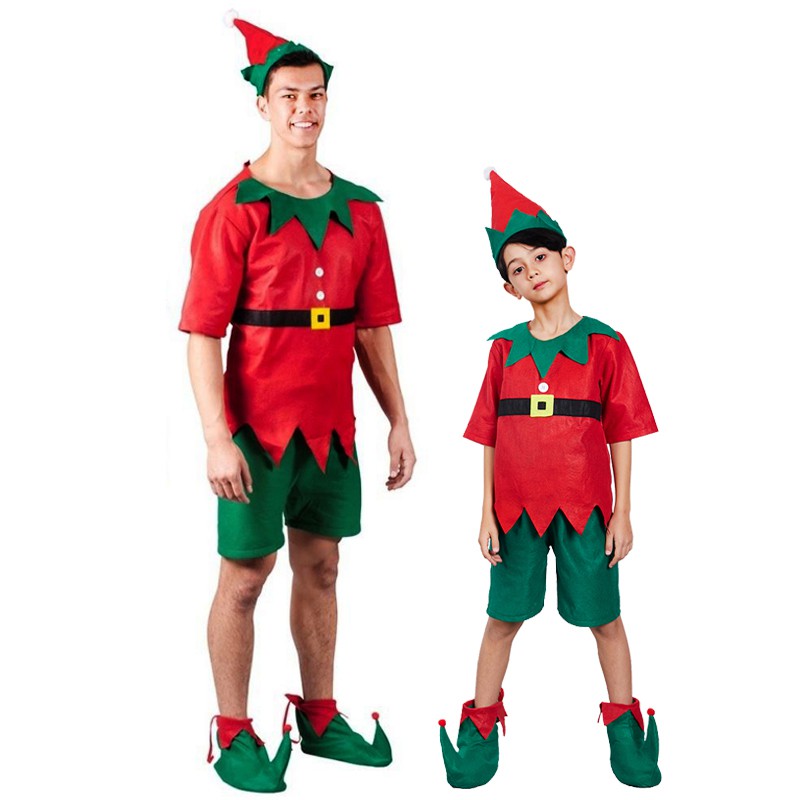 COD Christmas Elf Costume For Kid Parent-child Santa Cosplay New Year ...