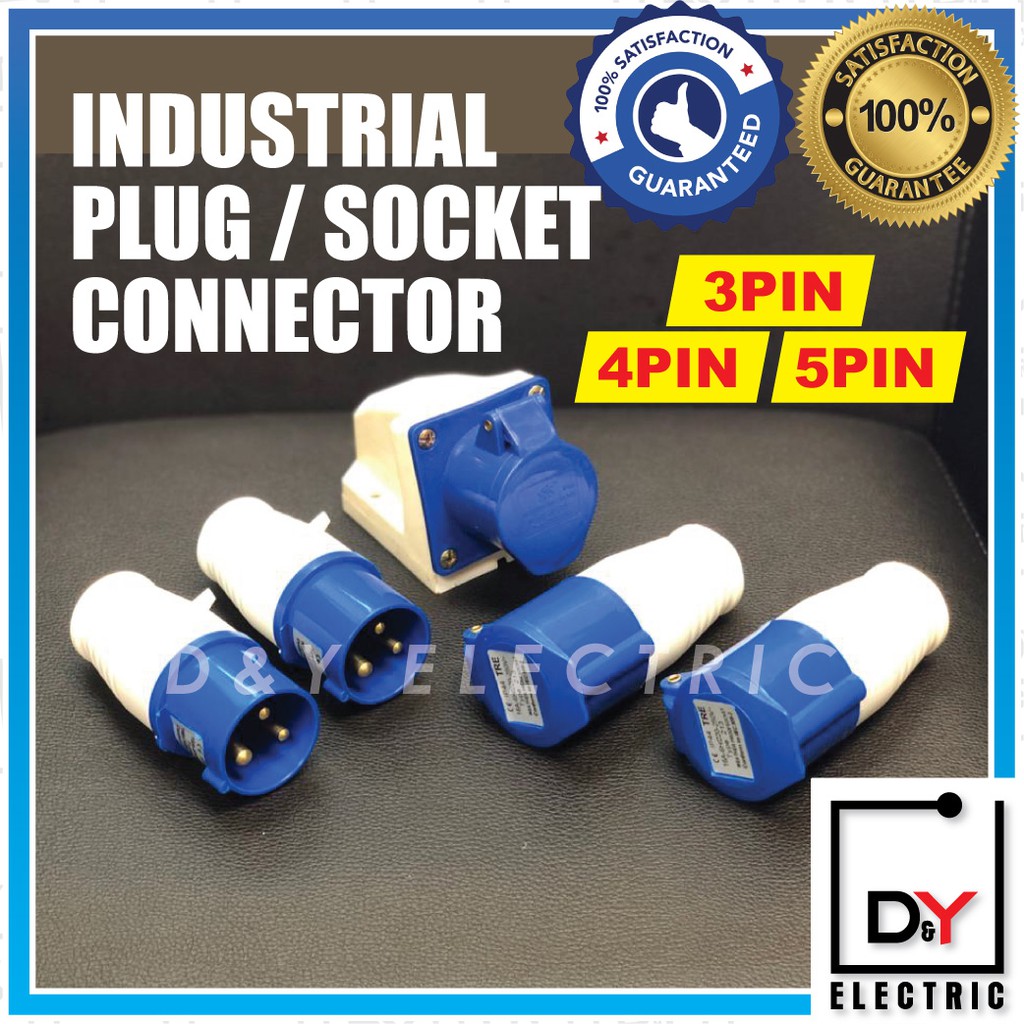 INDUSTRIAL PLUG SOCKET CONNECTOR 3Pin/4Pin/5Pin (240V - 440V) | Shopee ...