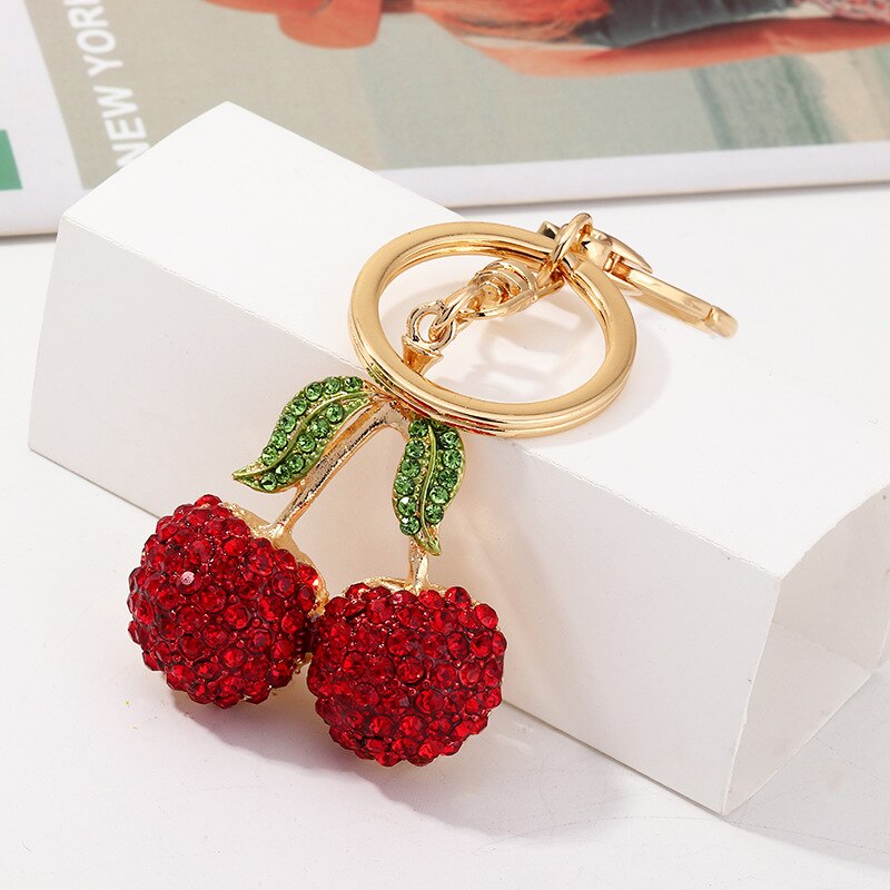 Red Crystal Rhinestone Cherry Keychain for Women Cute Fruit Key Chains ...