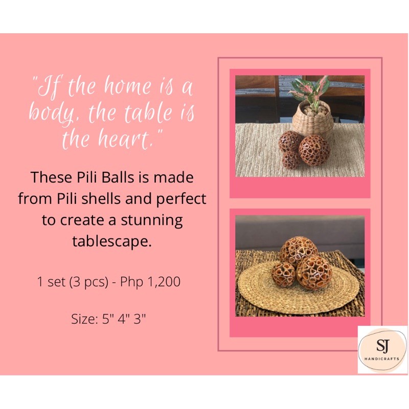 Pili Balls made from Pili Shells for Home Decor - 1 set (3pcs - 5",4"3 ...