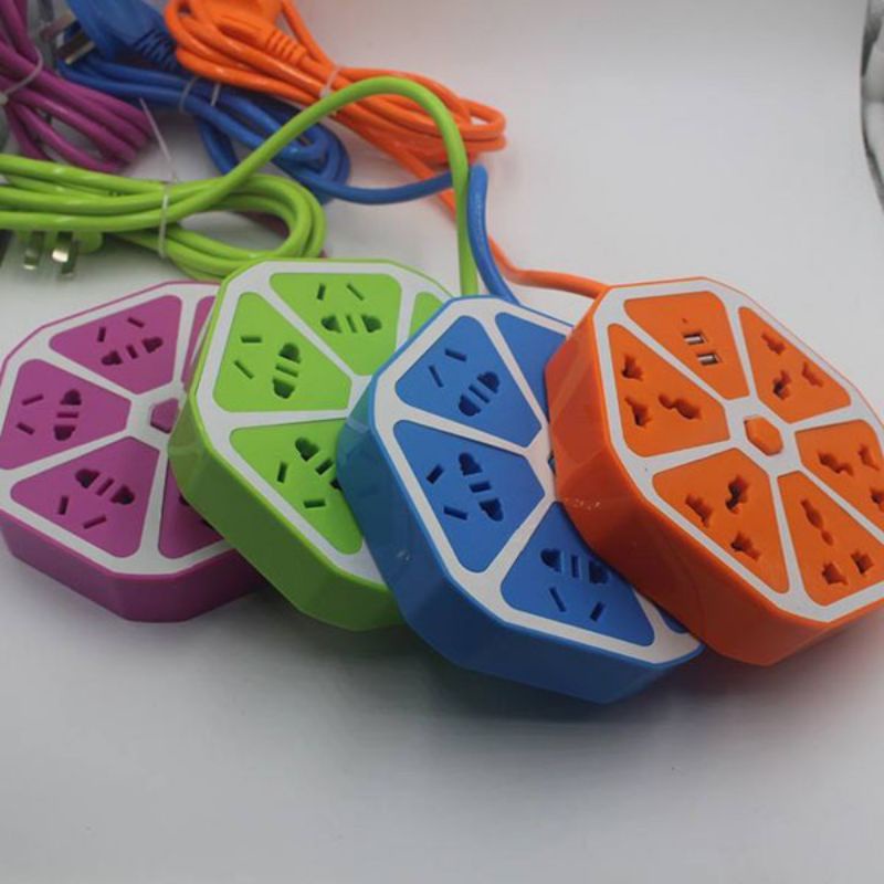 Multifunctional Power Outlet - Orange Slice Shape (5 sockets and 2 USB ...