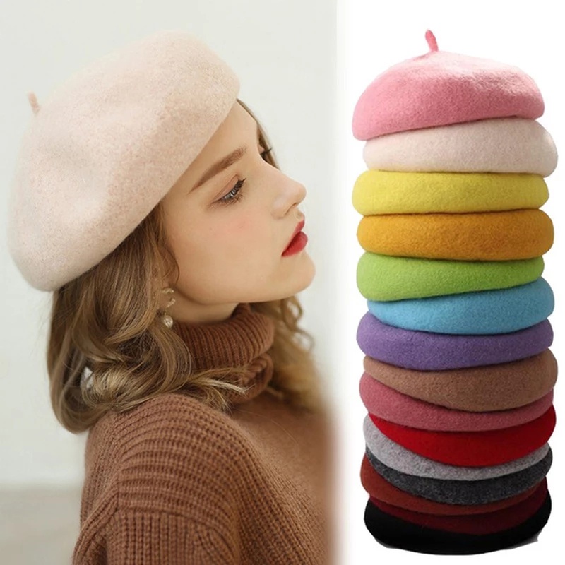 [Ready Stock] French Ladies Artist Vintage Elegant Retro Beret Warm Wool Beanie Plain Beret ...
