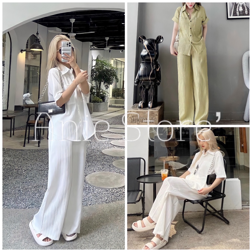 Women's Shirt and Culottes Set in Ribbed Foam Fabric Somi Shirt Set ...