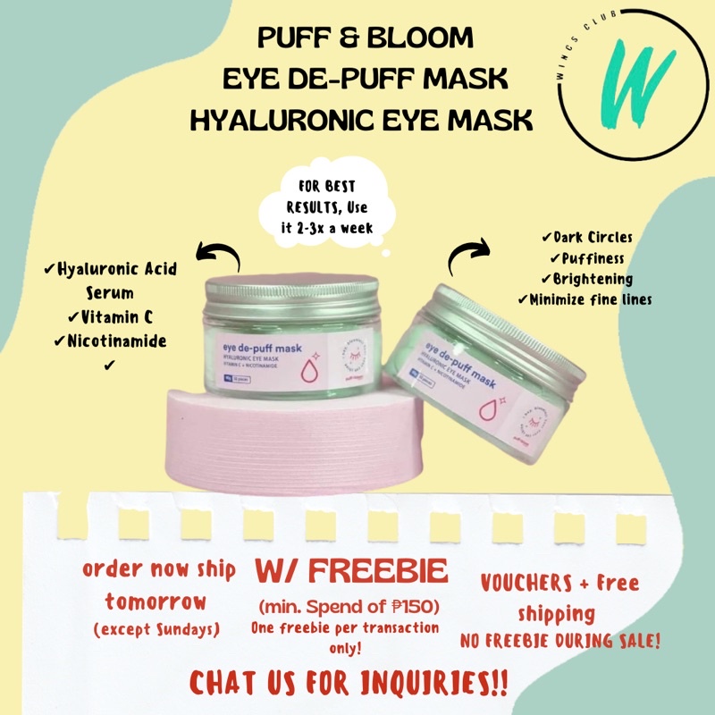Eye De-Puff Hyaluronic Eye Mask Puff and Bloom w/ Vitamin C and ...