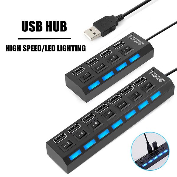 High Speed 7 Ports / 4 Port LED USB For Pc Laptop Computer U Disk Phone ...