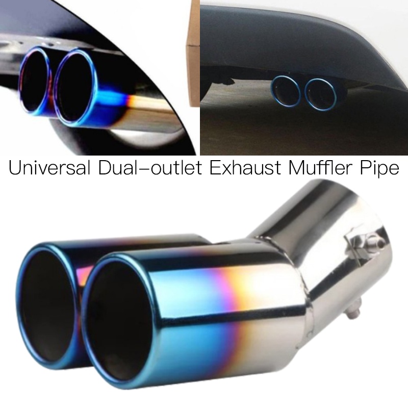 universal half grilled blue double muffler exhaust tip end tail pipe ...