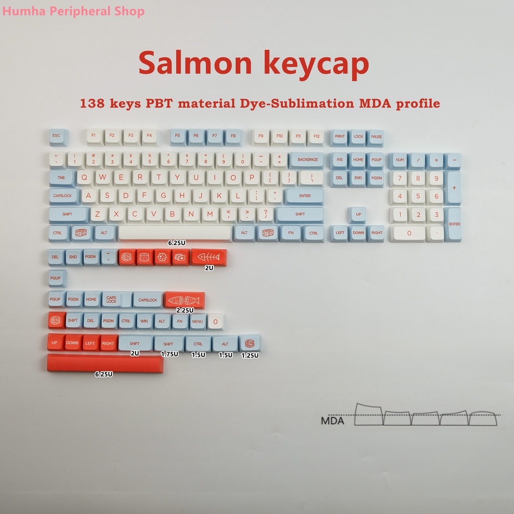 Salmon keycap 138 keys PBT material Dye-Sublimation MDA profile ...