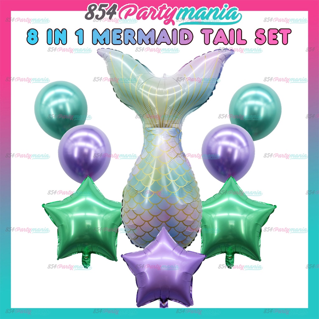8pcs Balloon Set Mermaid tail Foil Balloon Set party set under the sea ...