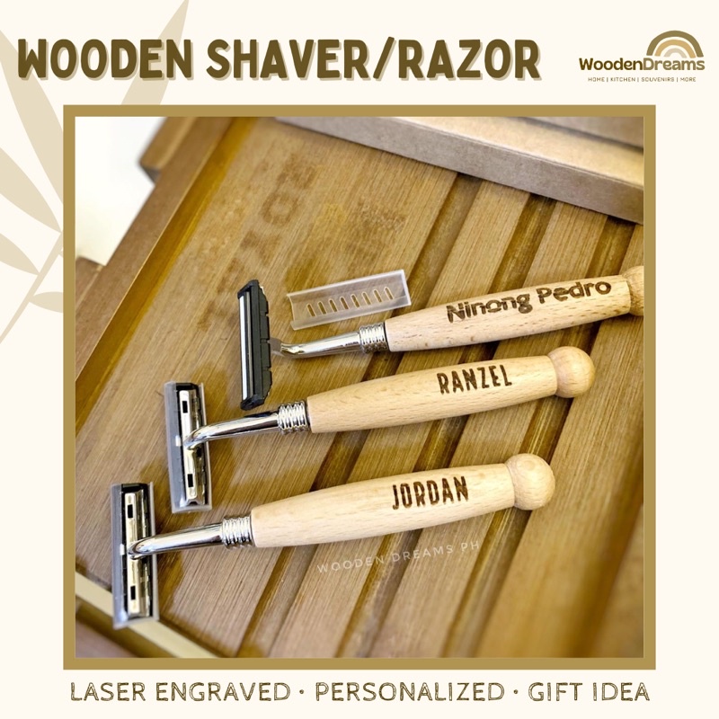 Personalized Wooden Shaver | Wooden Razor (Laser Engraving) | Shopee ...