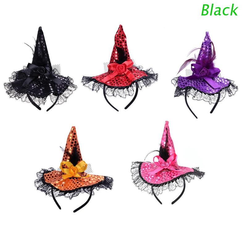 BLACK Witch Hat Wizard Feather Headband Costume Party Halloween ...