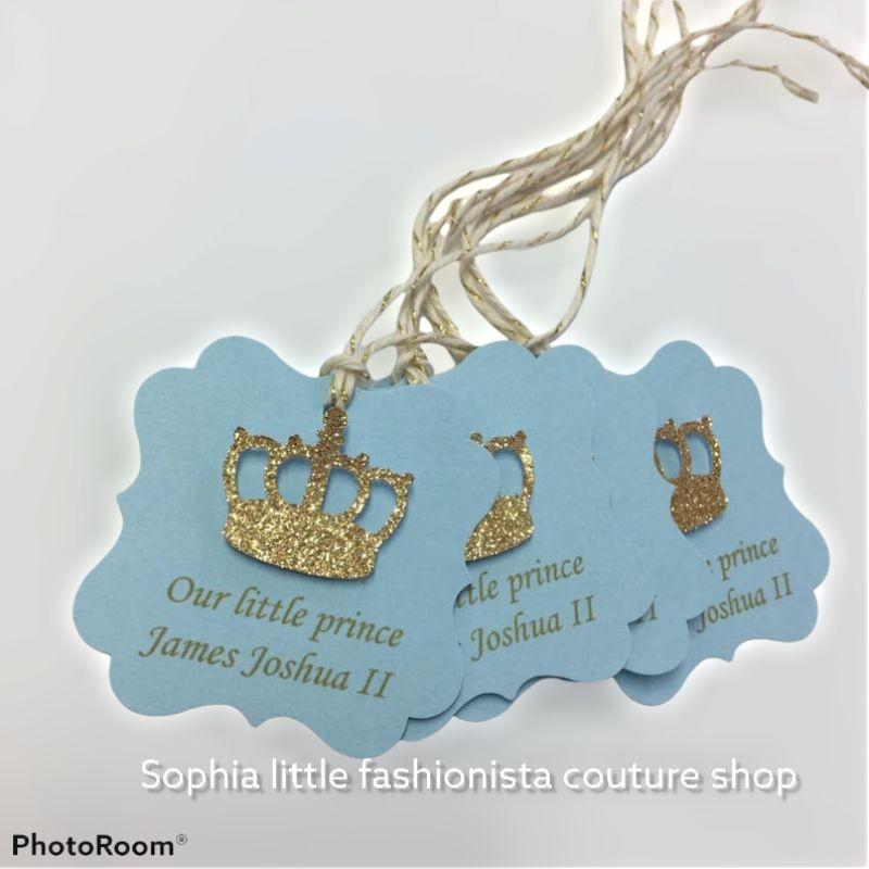 Royal Prince Baby Shower | Prince Favor Tags | Gold Glitter Crown ...