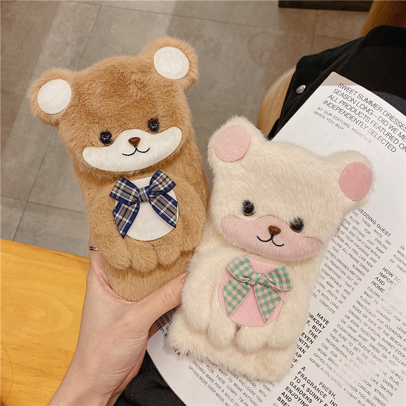 Samsung S25 Ultra S24FE S24 Ultra S24+ Cute 3D Furry Bear Stand Holder ...
