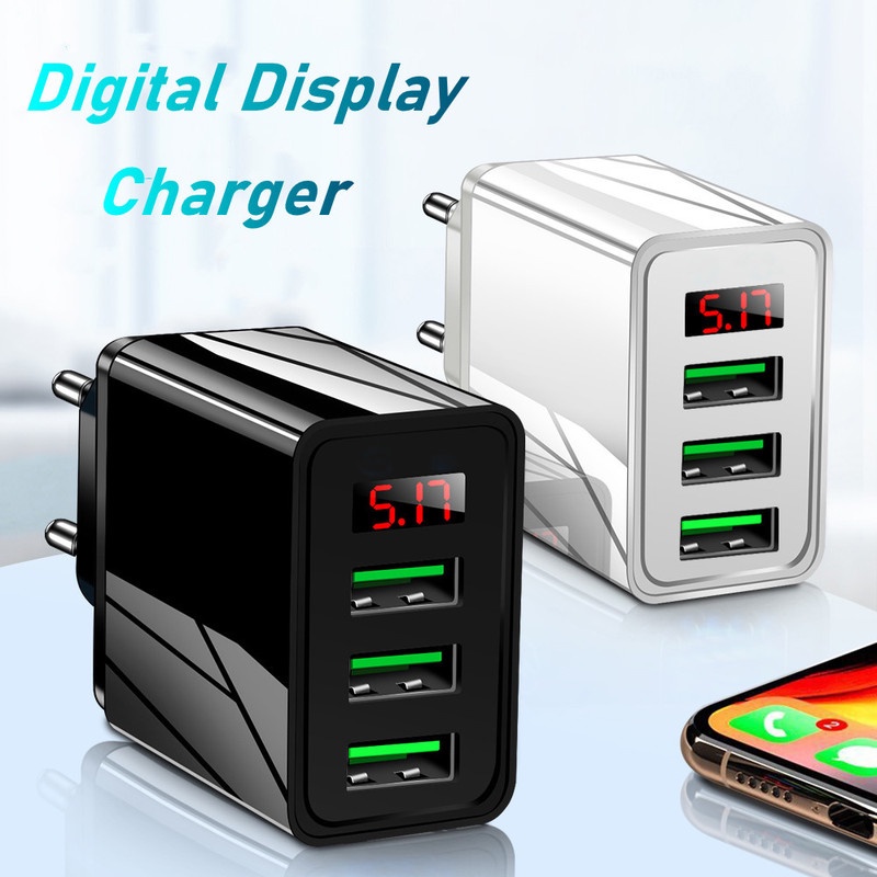 3 USB Digital Display Phone Charger 5V 3.1A Fast Charging Chargers For ...