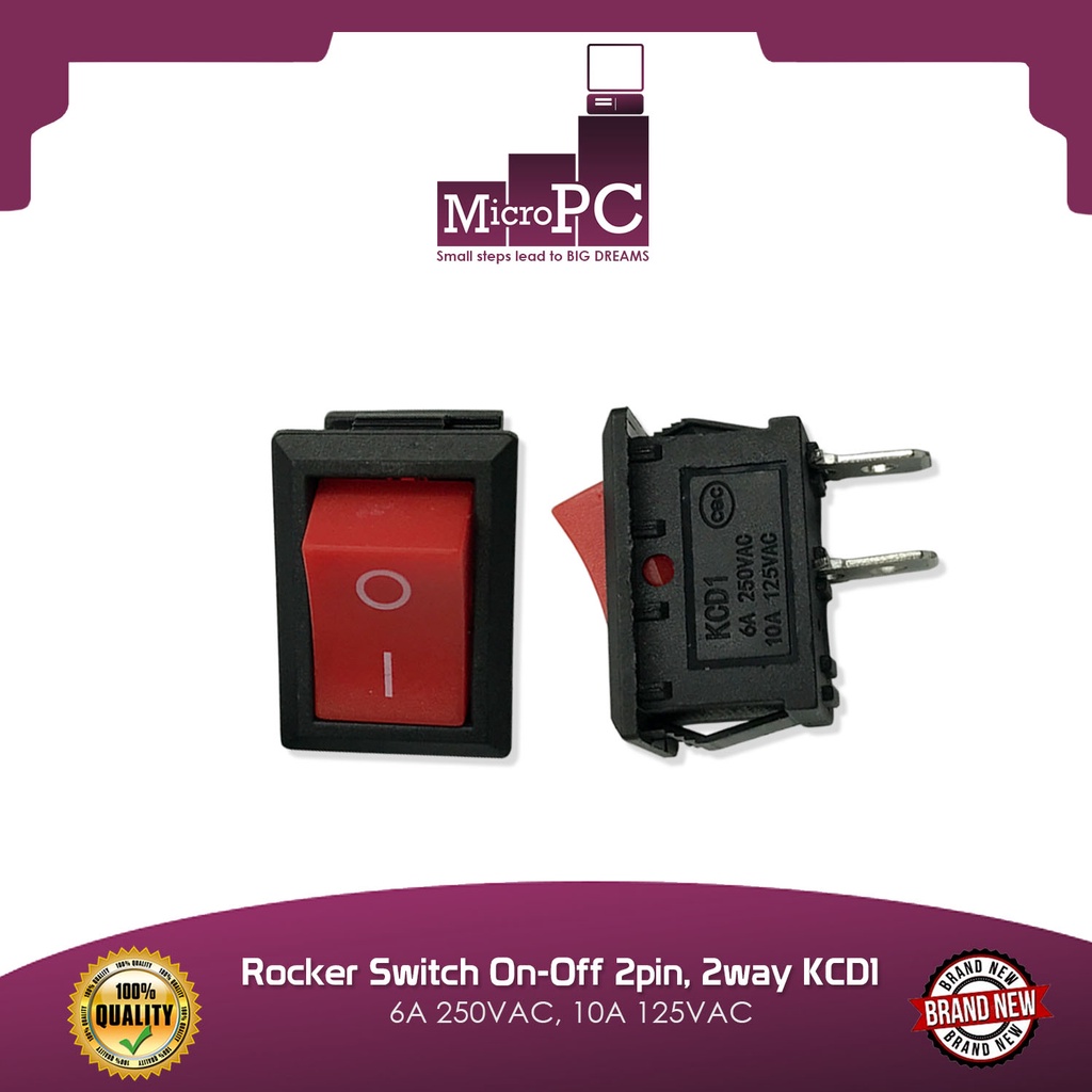 Rocker Switch On-Off 2pin, 2way KCD1, 6A 250VAC, 10A 125VAC | Shopee ...