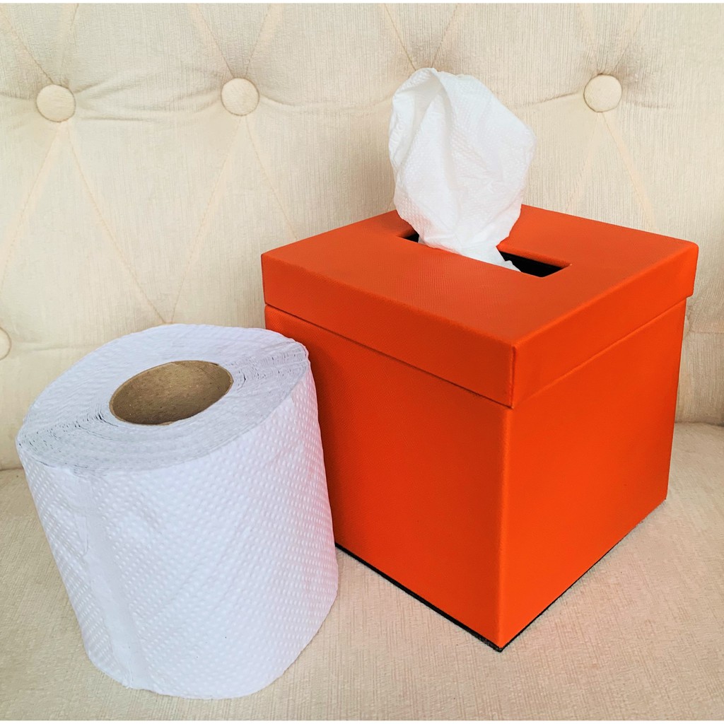 Hermes Orange Square Tissue Box, PU Leather- fits standard tissue rolls ...