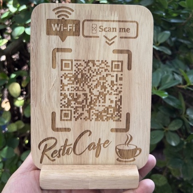 Wooden Sign Laser Engraved Message QR CODE Custom Made Table Front ...