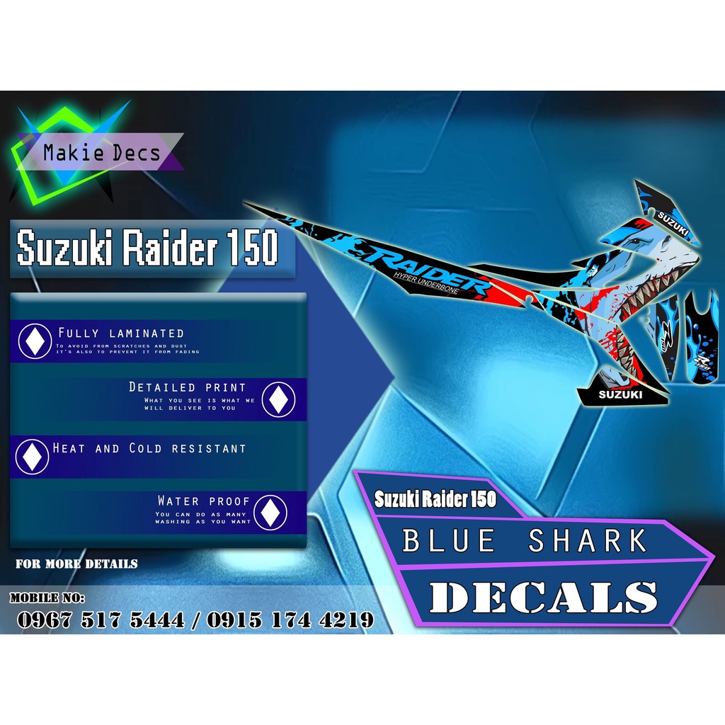 Suzuki Raider 150 - Full body decals - Blue Shark | Shopee Philippines