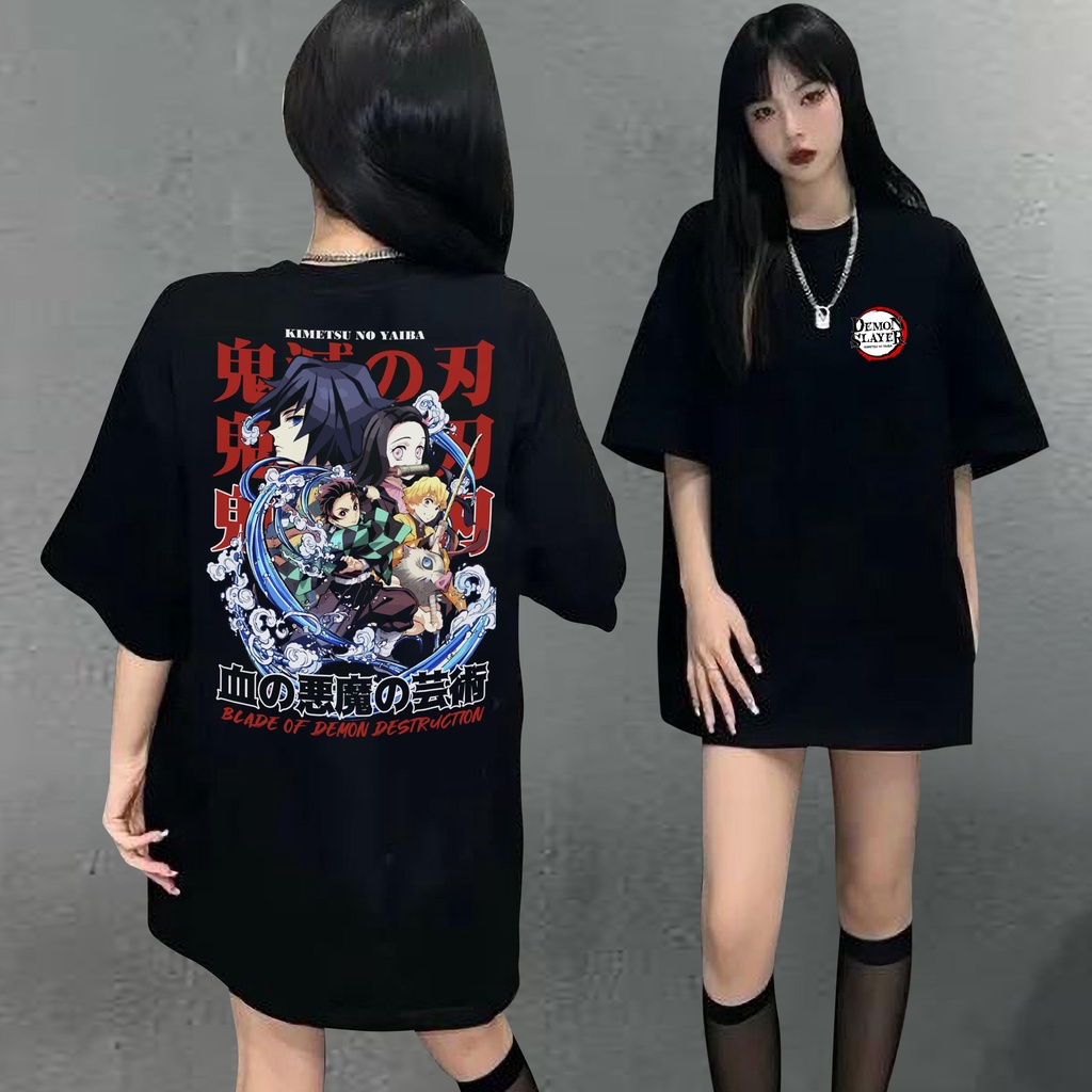 Manga Blsck Oversized Shirt Demonslayer x Onepiece Trendy Anime Tops ...