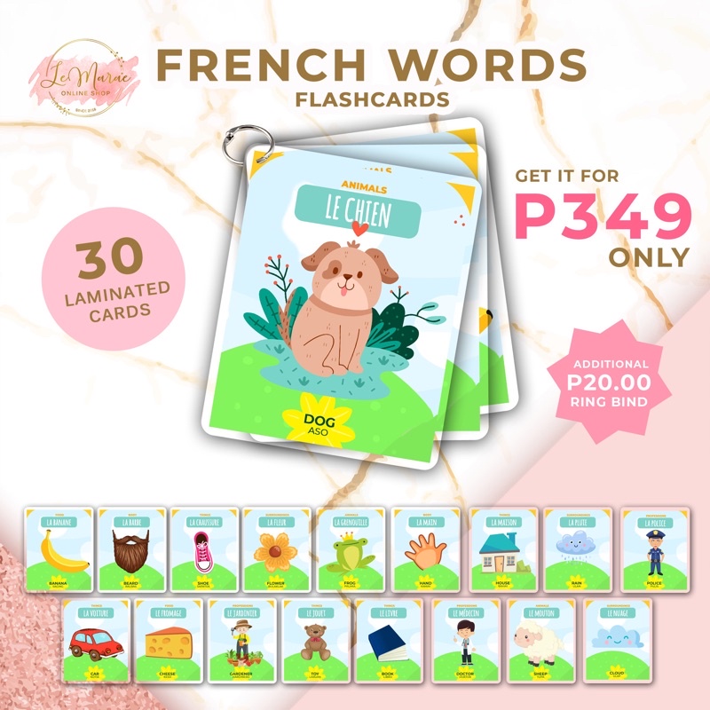 RANDOM FRENCH WORDS FLASHCARDS Laminated Educational Flashcards French ...