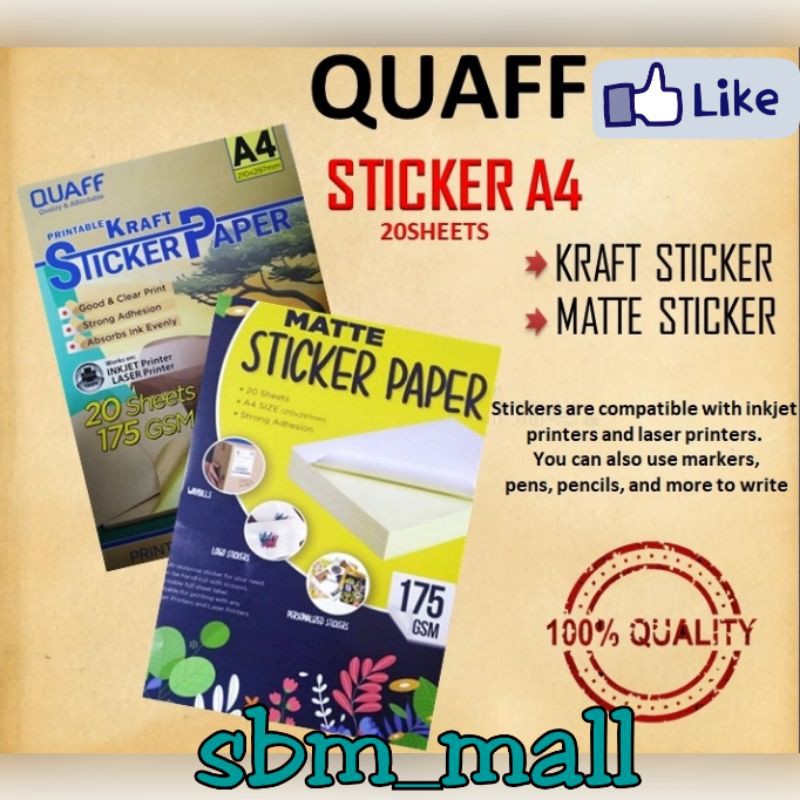 QUAFF STICKER PAPER 175gsm A4size 20sheets | Shopee Philippines