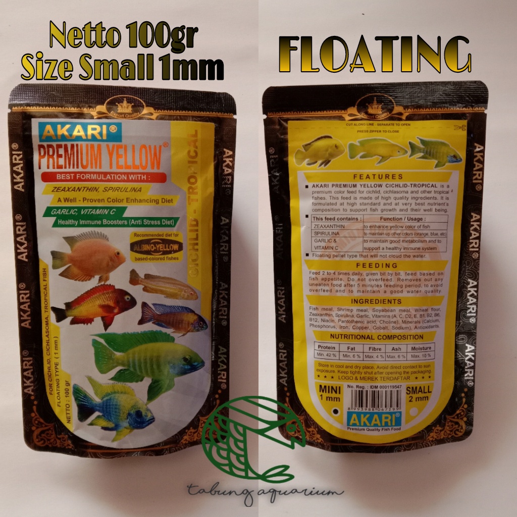 Akari premium yellow 100 grams of tropical cichlid pellets size 1mm ...