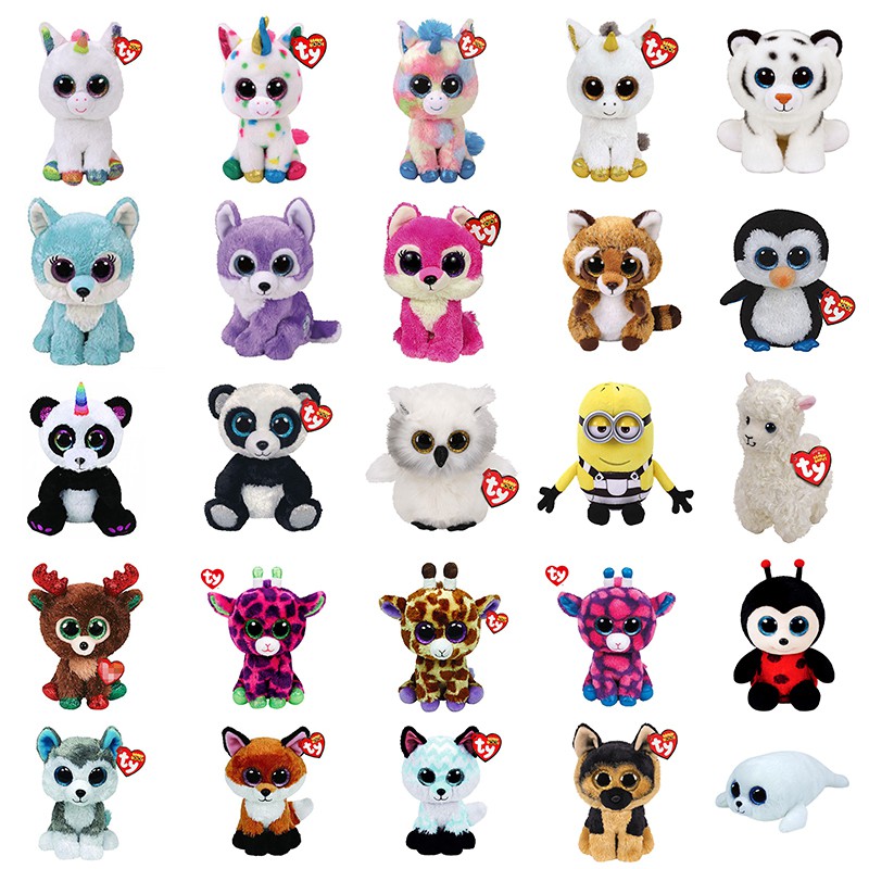 Ty Beanie Big Eyes Unicorn Wolf Panda Owl Giraffe Fox Poodle Dog Plush ...