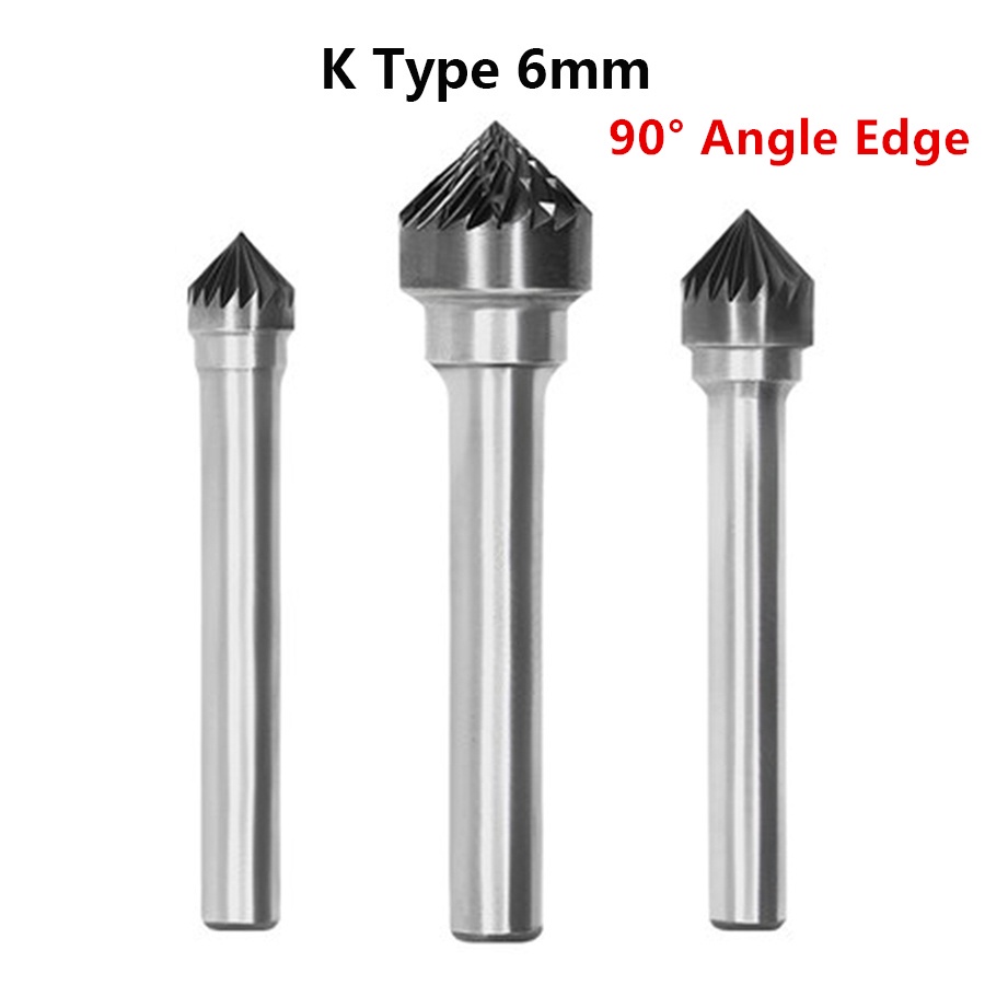 90° Conical Tungsten Steel Rotary File type K 6mm Shank Metal Grinding ...