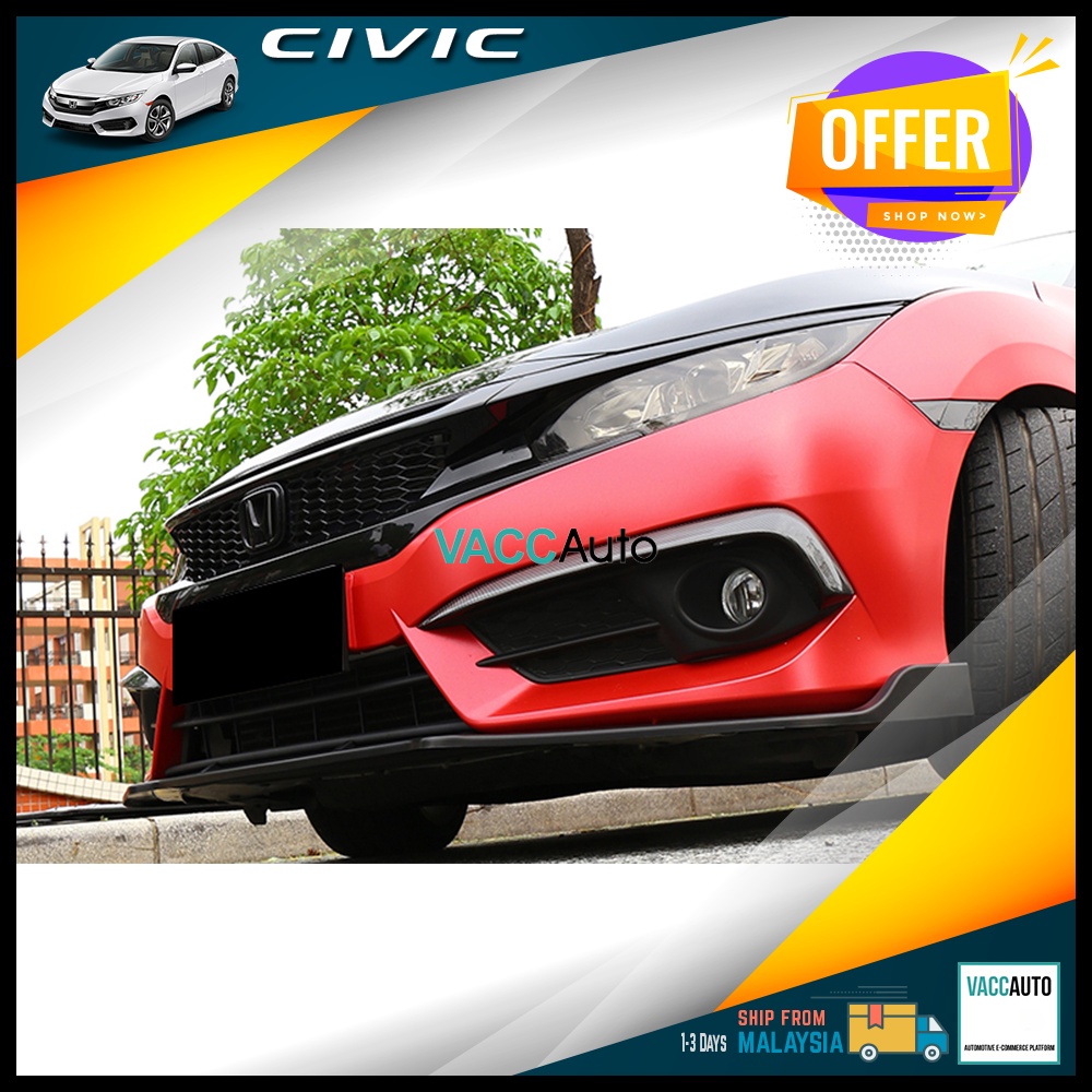 Honda Civic FC 10th Front Lip Bumper Diffuser Glossy Black Sporty 2016 ...