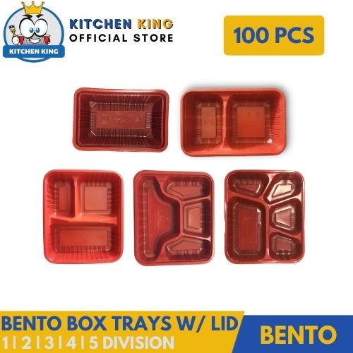 Bento Box Tray With Plastic Lid [100pcs] - 1 | 2 | 3 | 4 | 5 Division ...